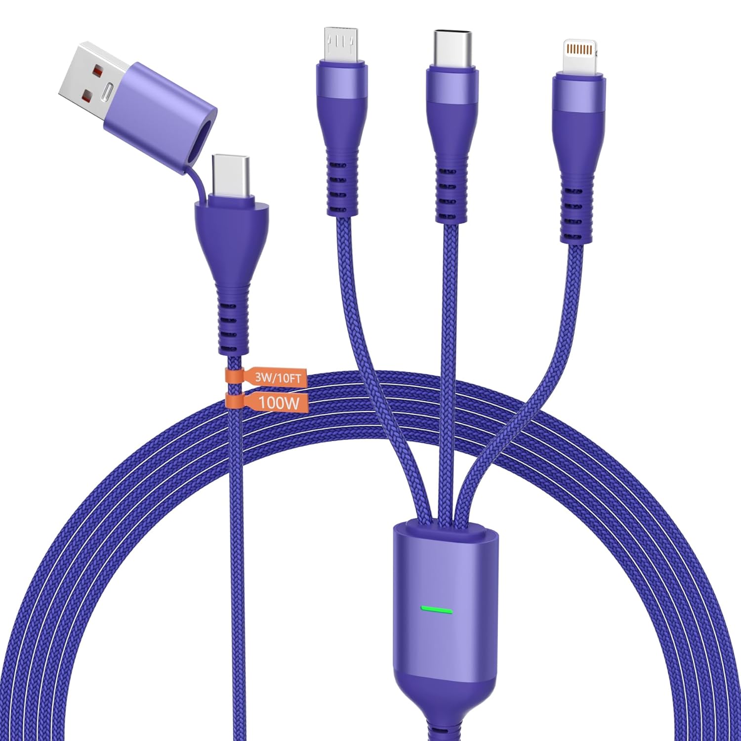 100W USB C Cable 3 in 1 Multi Charging Cable - 3M Nylon USB A/USB C to ...