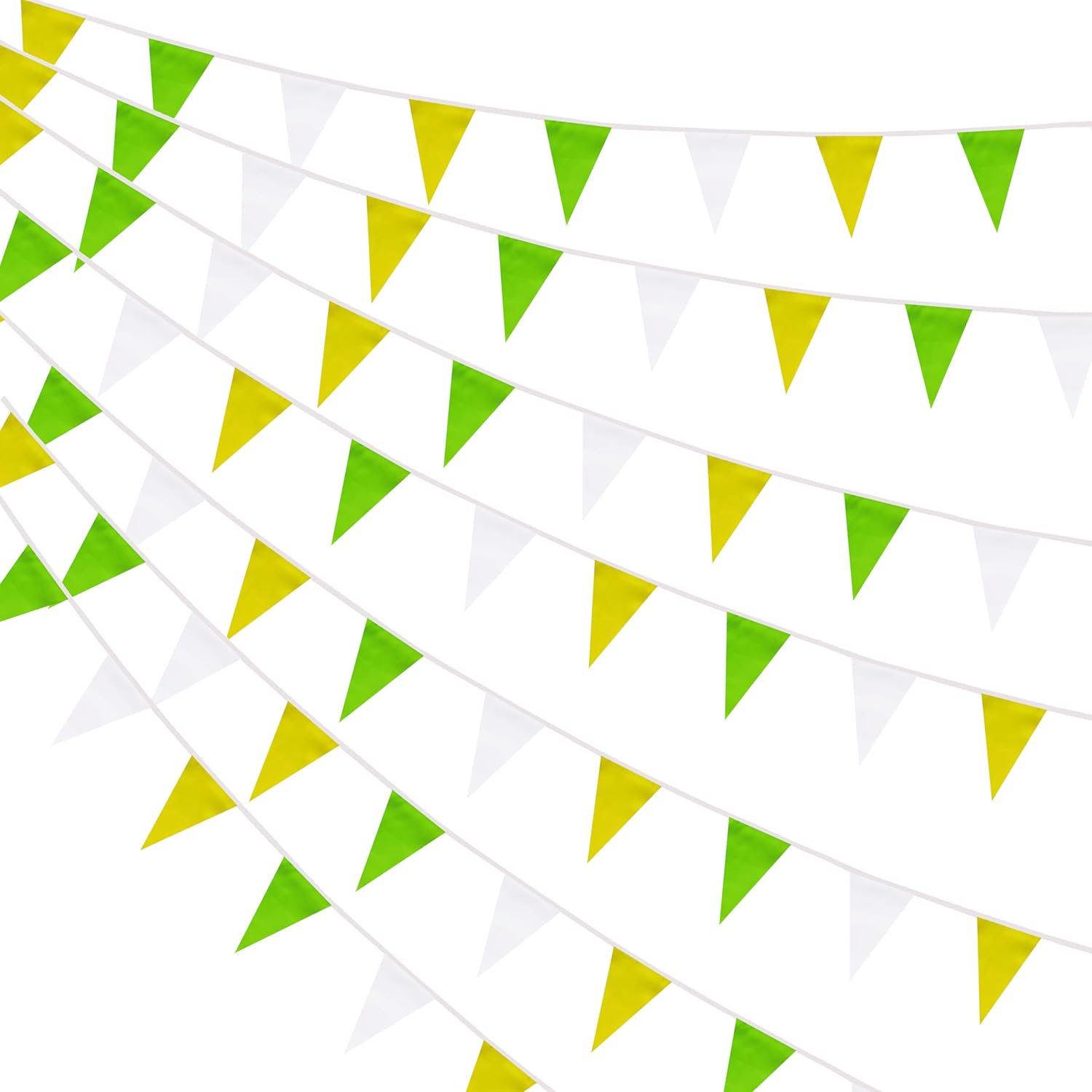 Amazon.com: 100 Feet Yellow Green & White Pennant Banner Flags String ...