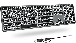Amazon.com: KOPJIPPOM Backlit Wired Keyboard for Mac, Large Print ...