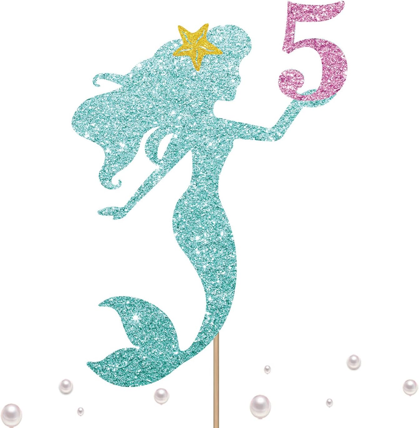 Amazon.com: Mermaid 5 Cake Topper, Happy 5th Birthday Cake Decor for ...