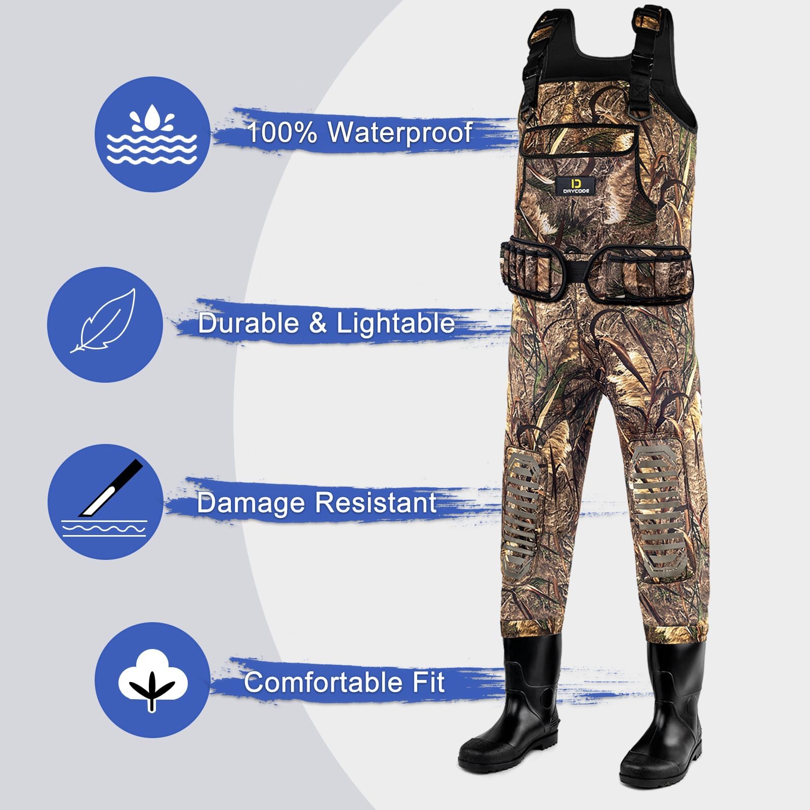 DRYCODE Fishing Waders for Men, Chest Waders for Women with Boots Waterproof, Neoprene Waders ...