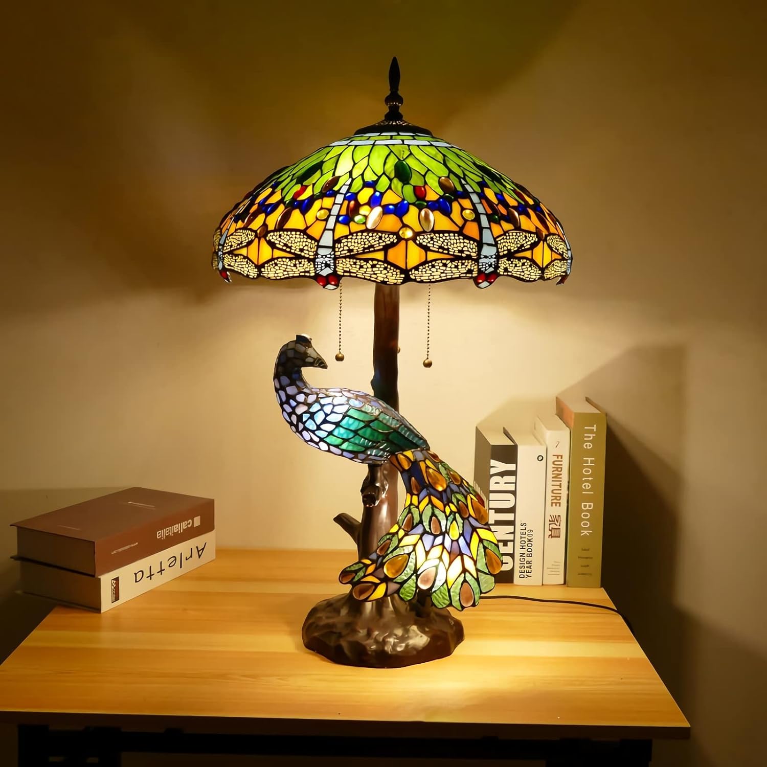 Amazon.com: 18" Tiffany Style Table Lamp with Night Light, Stained Glass Bedside Lamp, 32.2 ...