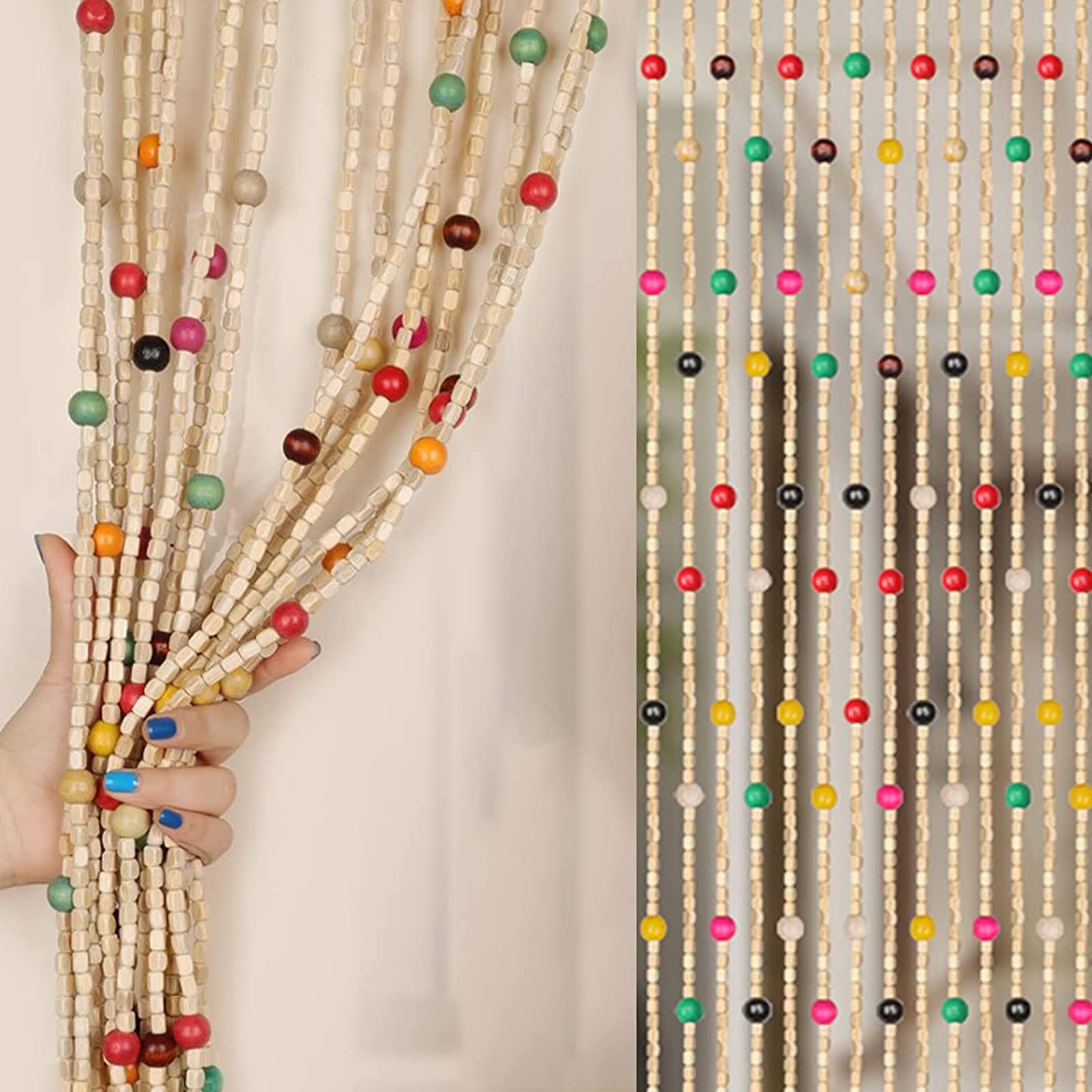 FENGSHOUU Nature Wood Beaded Curtain,Wooden Beads String Curtain ...