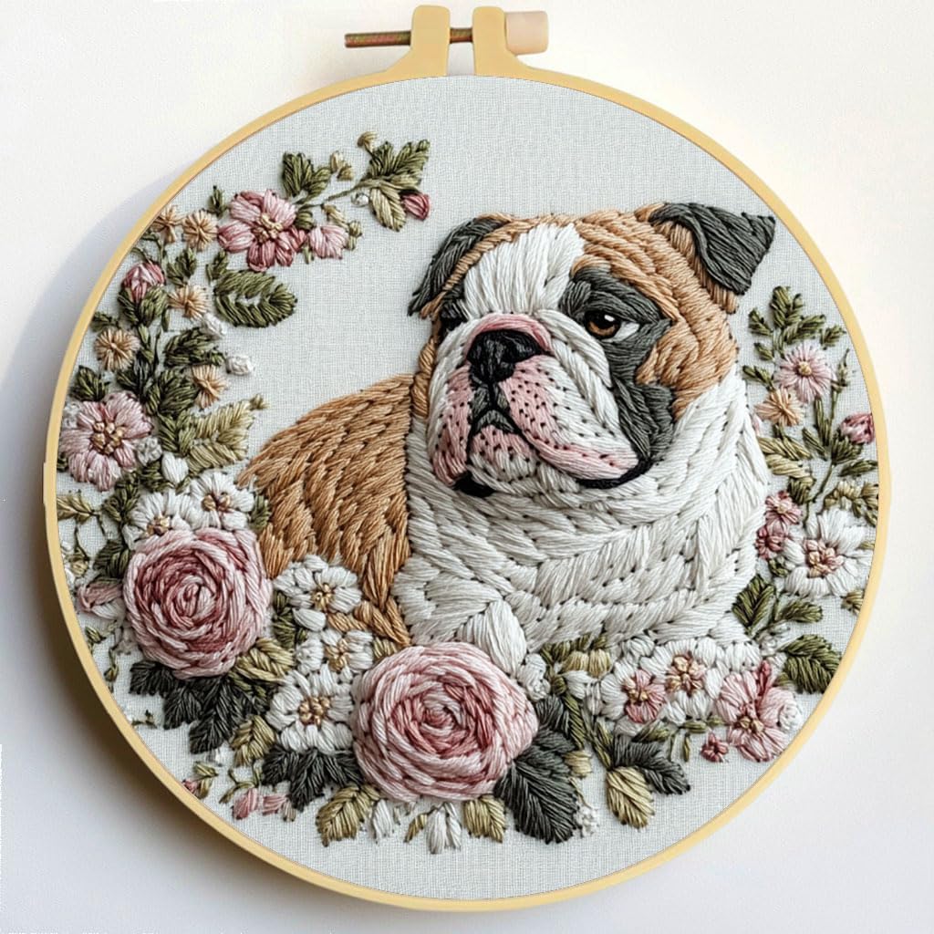 Amazon.com: Punch Needle Kits English Bulldog and Rose Flowers ...