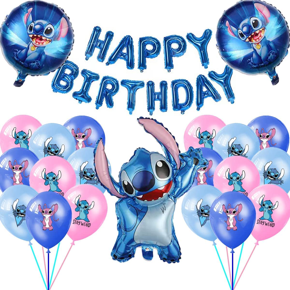 Buy 40 PCS Stitch Balloons, Stitch Happy Birthday Balloons Aluminum ...