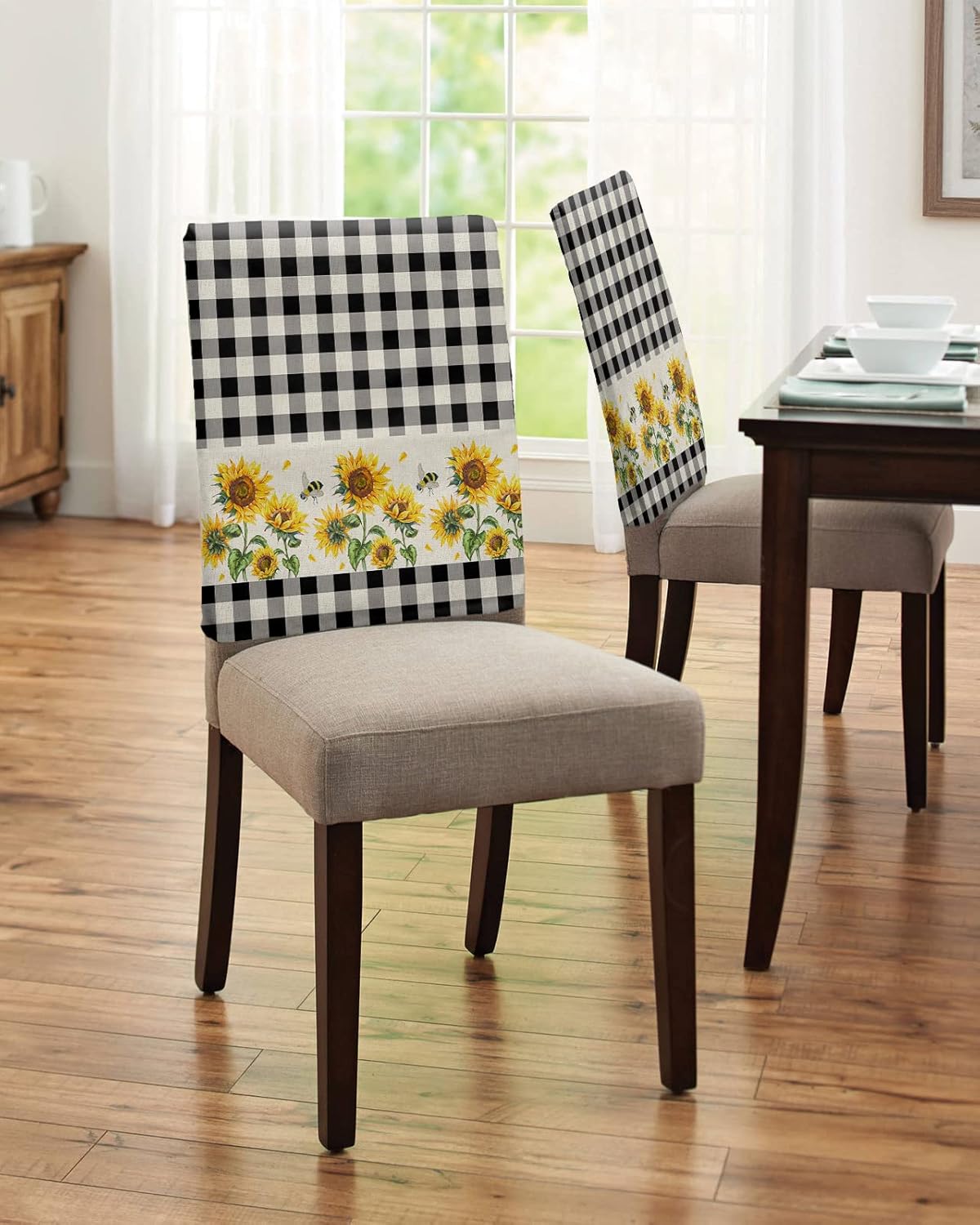 Amazon.com: Sunflower Plaid 4 Packs Dining Chair Back Cover - Kitchen ...