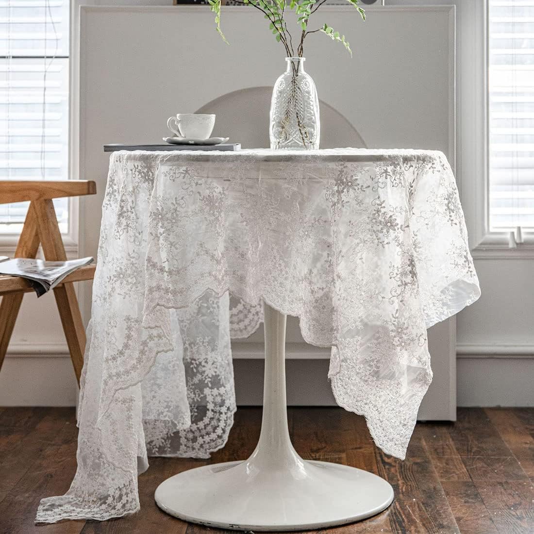 Amazon.com: vctops Elegant Lace Tablecloth Floral Embroidery Lace Table ...