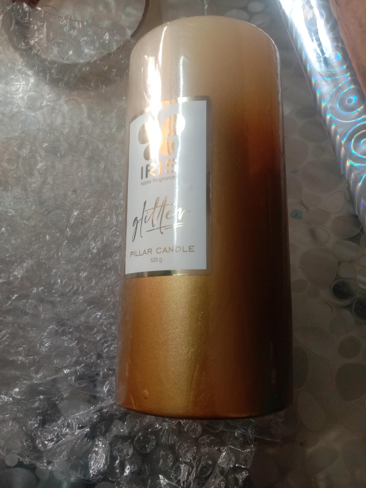 IRIS Gold Lacquered Unscented Pillar Candle | 7.1 x 15.2 cm | Long ...
