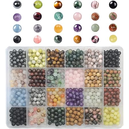 Amazon.com: 720pcs 6mm Natural Round Stone Beads Gemstone Beading Hole ...