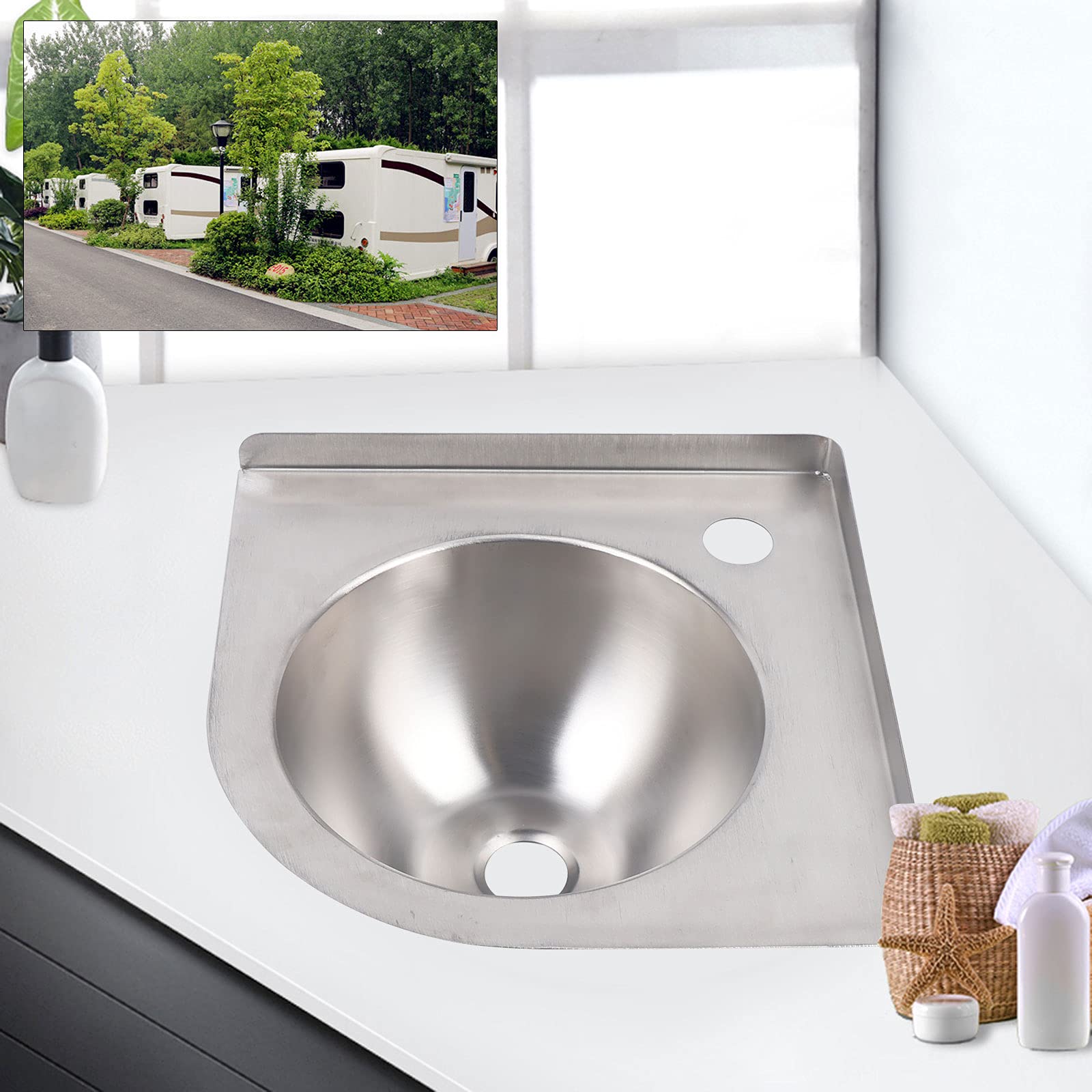 Wall Mounted Sink Corner Bathroom Sink - Stainless Steel Triangle Wall ...