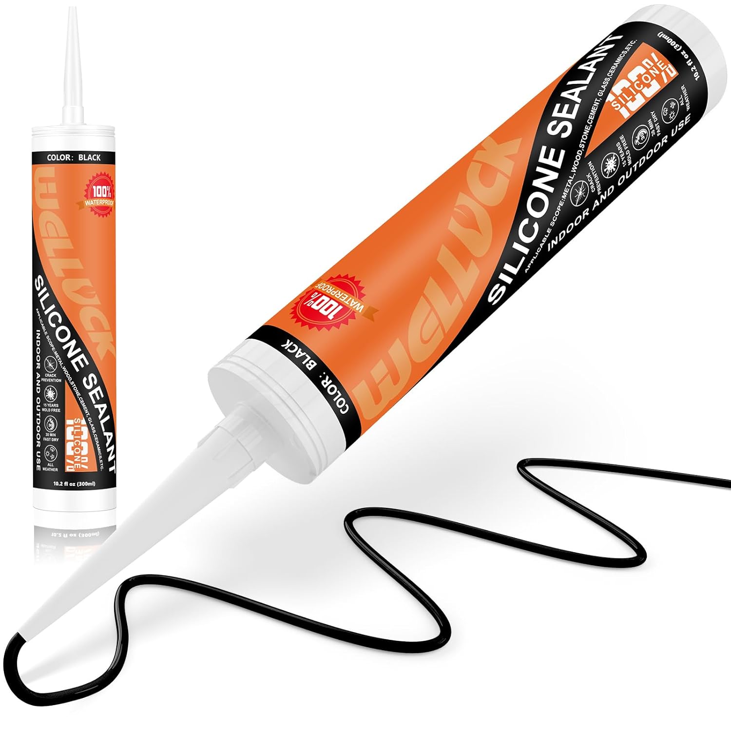 WELLUCK Black Silicone Caulk, 100% Waterproof Silicone Sealant Adhesive ...