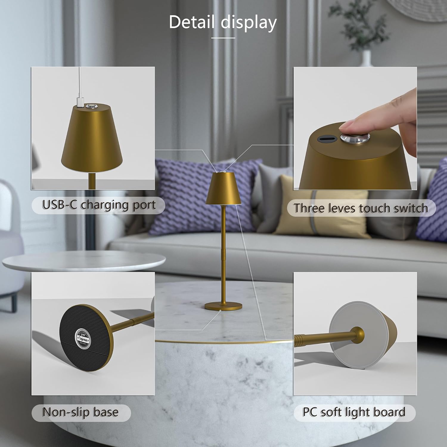 Timjorman Lámpara de mesa LED inalámbrica, lámpara de escritorio con ...