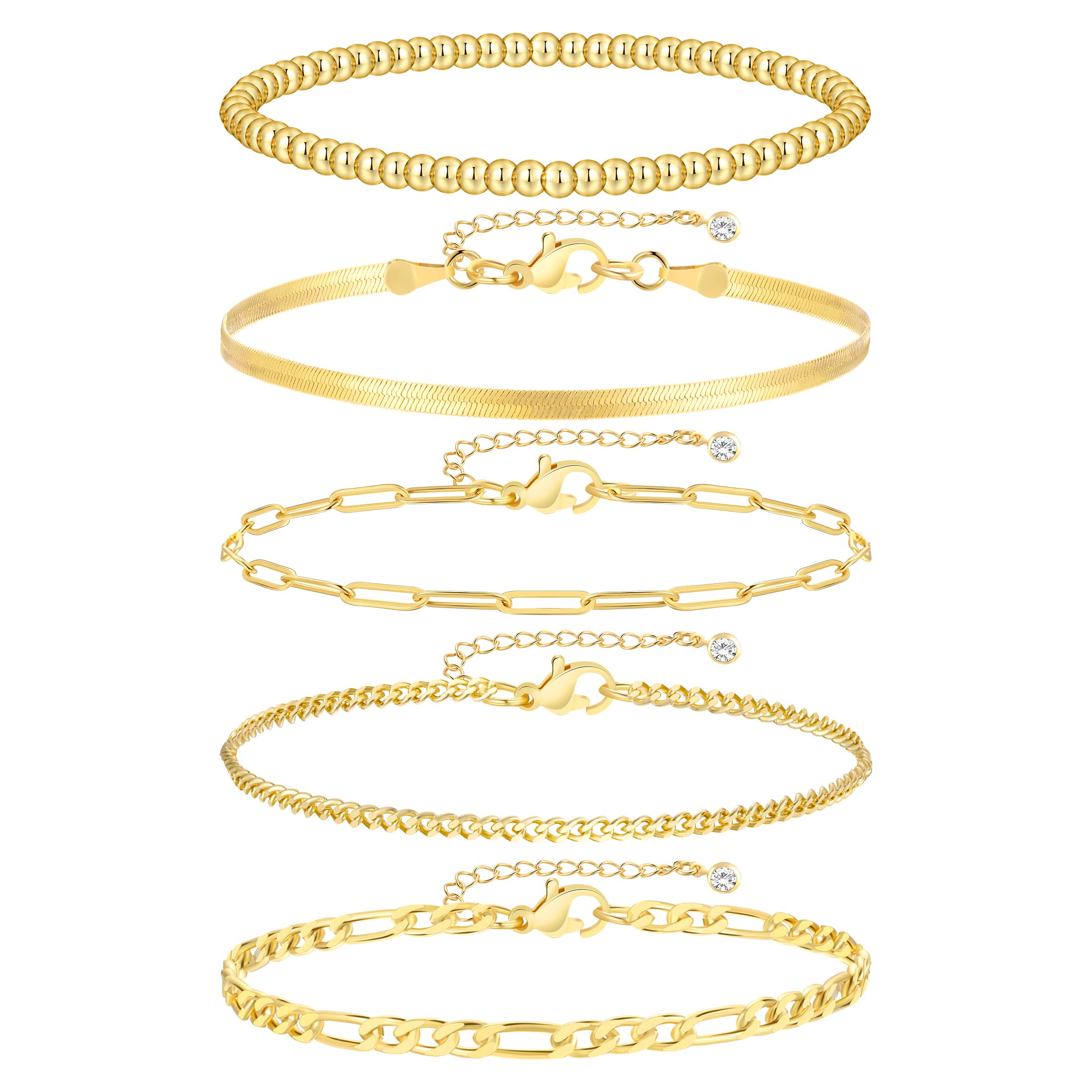 Waterproof Bracelets IF YOU 14K Gold Plated Bracelet Set - 5 Stackable ...