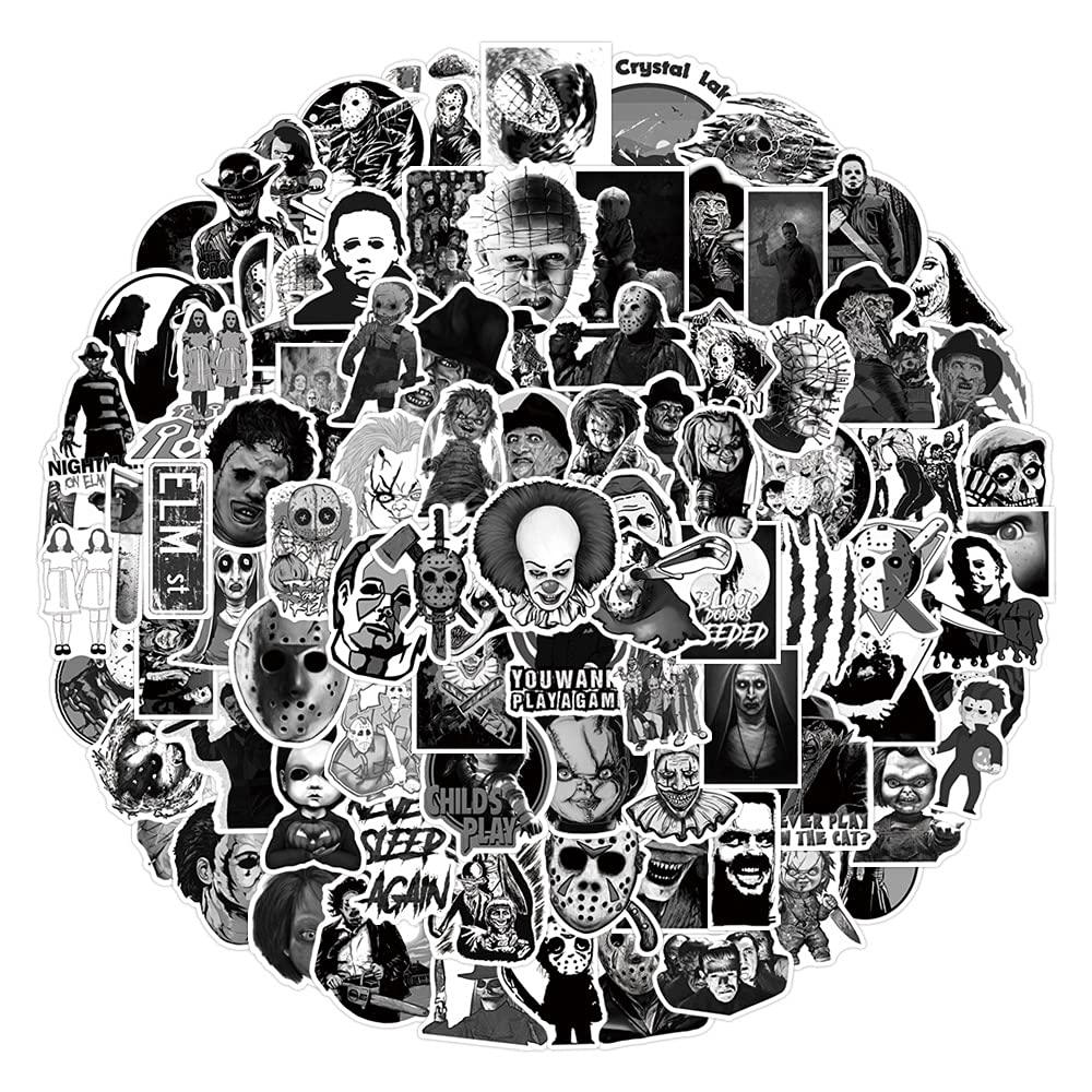 100Pcs Movie Killer Character Stickers Waterproof Black and White ...