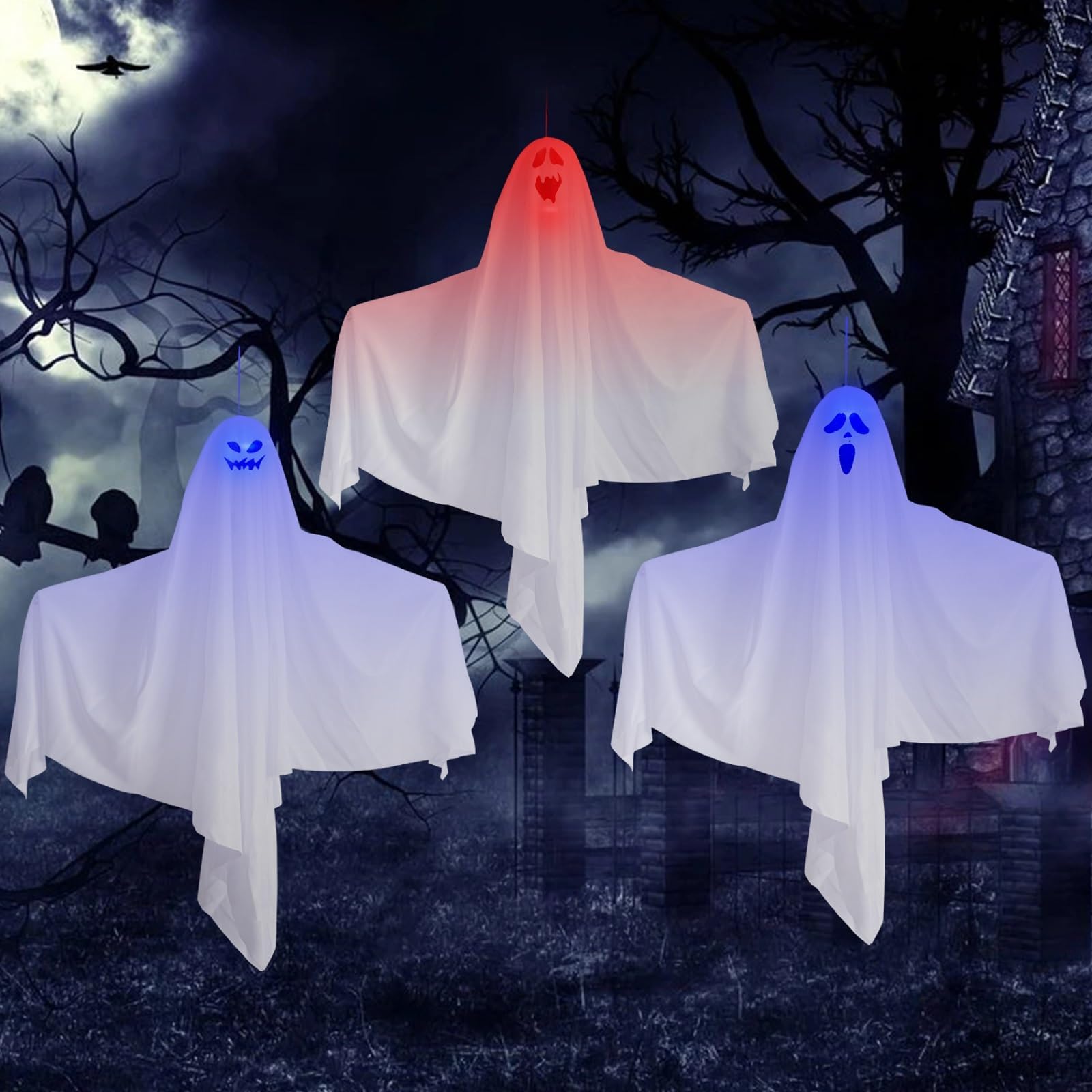Amazon.com: ROCEEI 5 Pcs Halloween Ghosts Outdoor Decorations Hanging Ghosts with Spooky LED ...