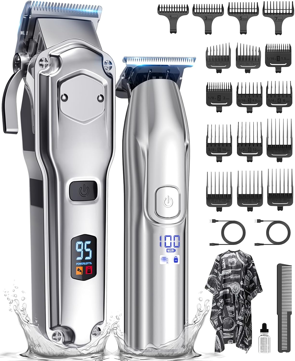 Hair Clippers and Trimmers Set for Men, IPX7 Waterproof Cordless Hair ...