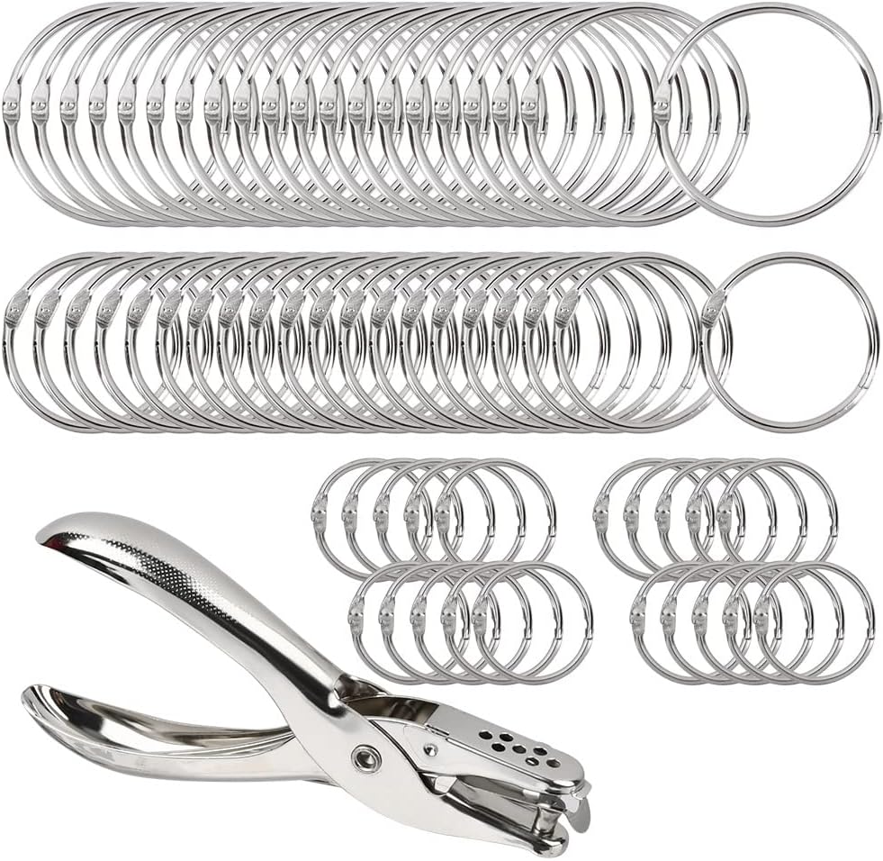 61PCS Binder Rings with Hole Punch, Loose Leaf Ring Binders Metal Book ...