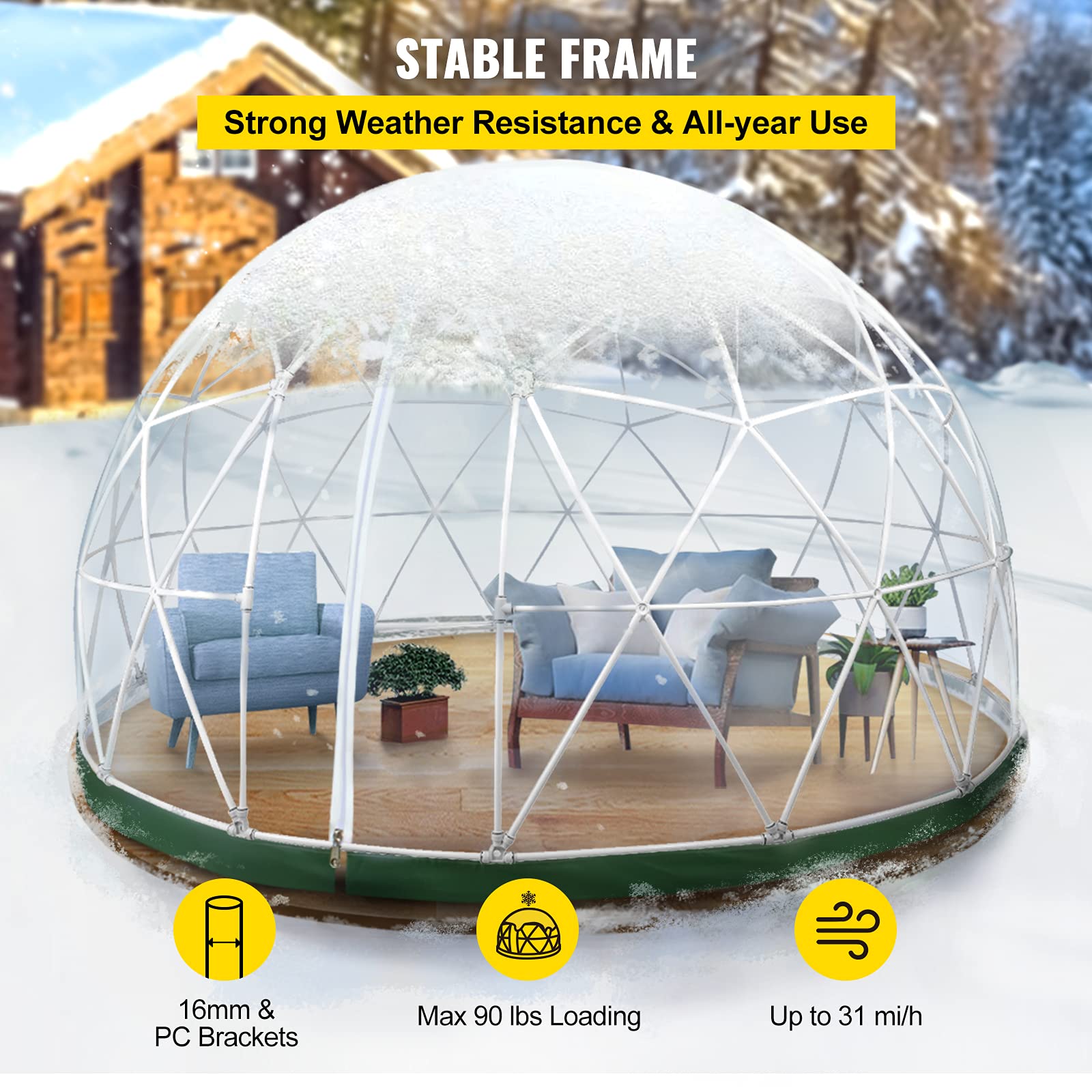 VEVOR Garden Dome 9.5ft - Geodesic Dome with PVC Cover and Garden Dome ...