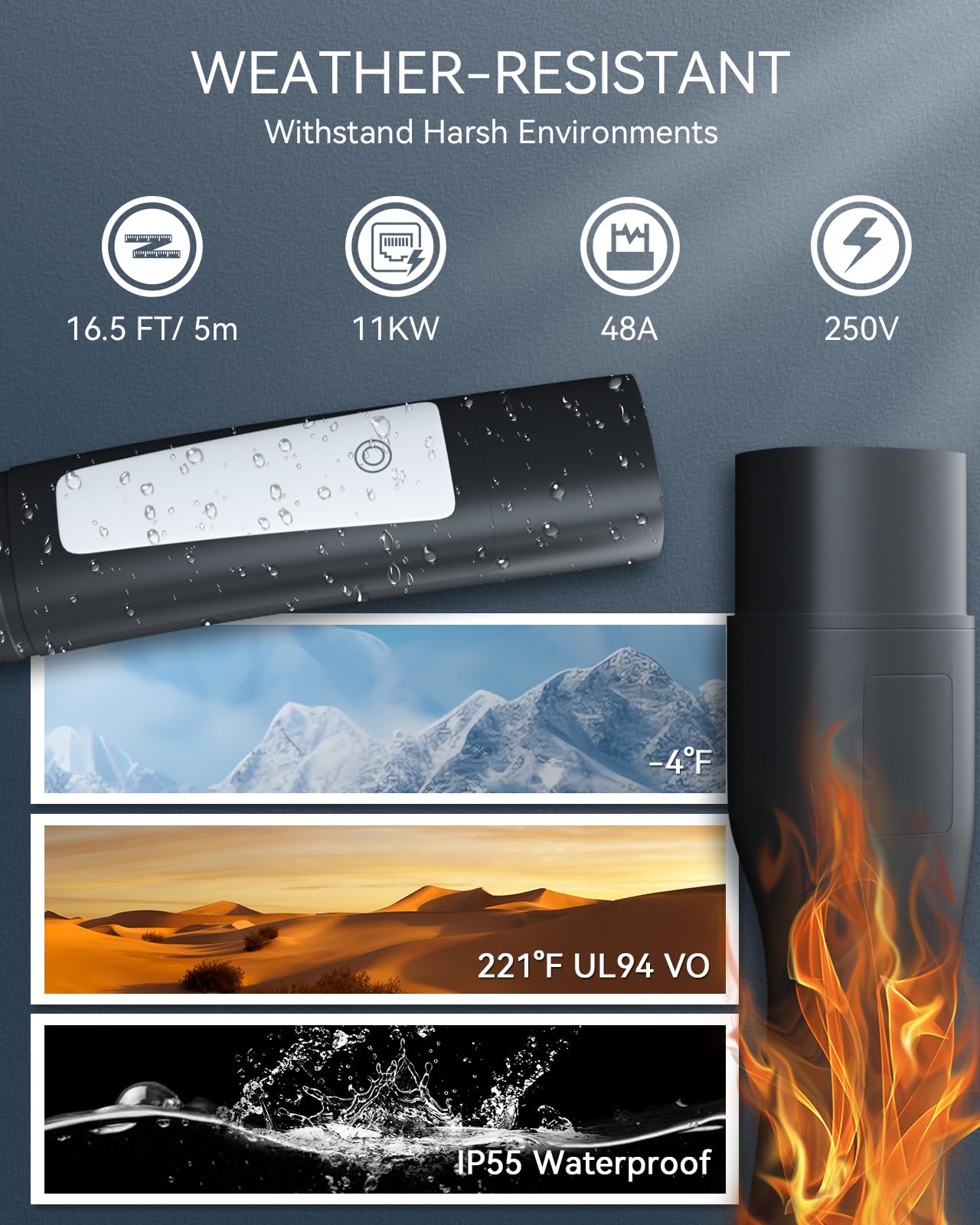 16.5FT/5M Tesla Extension Cord 11kW 48A 240V Extension Cable Compatible ...