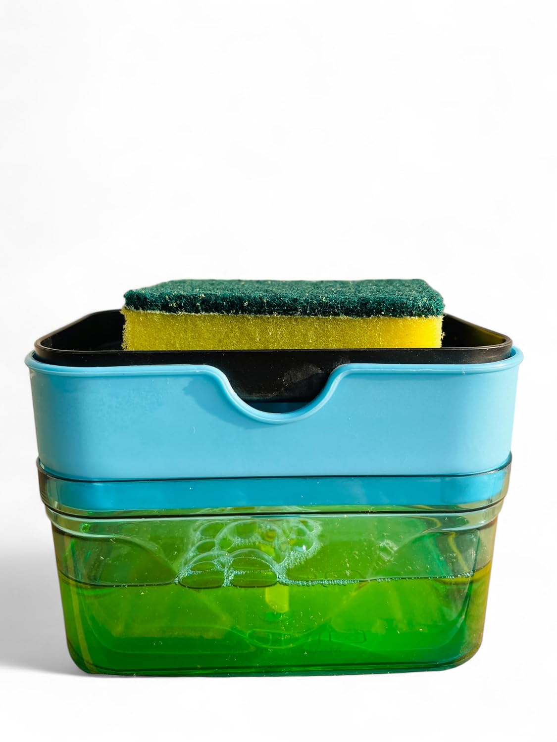 Kitchen Dishwash/Soap Liquid Dispenser, Plastic Container with Sponge ...