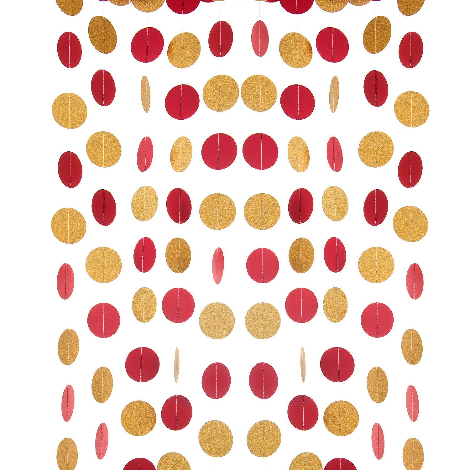 Amazon.com: Red and Gold Glitter Paper Garland Circle Dot Party Banner ...