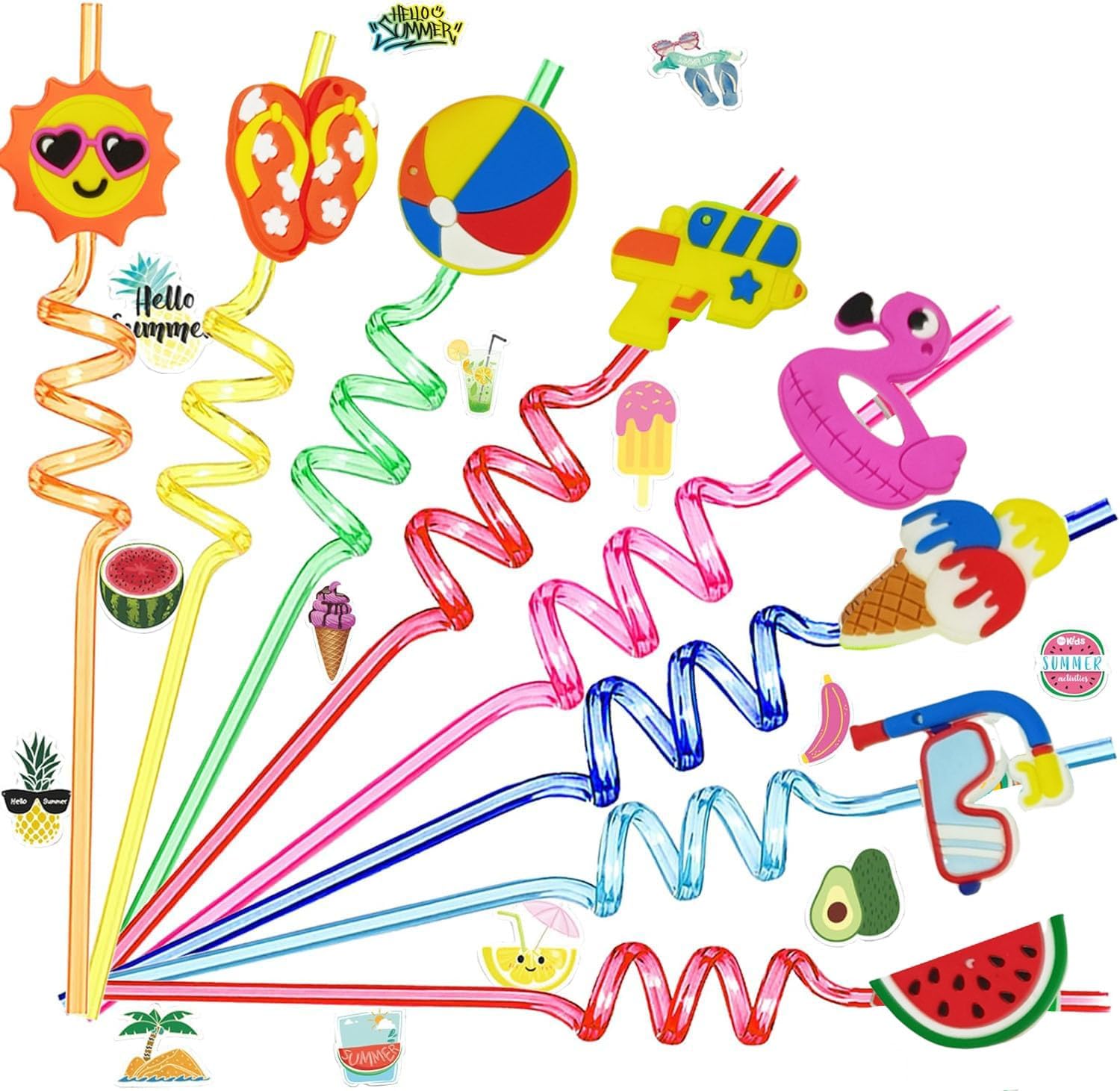 Amazon.com: FOCone 74Pcs Drinking Straws ＆ Stickers Set,Summer Pool ...