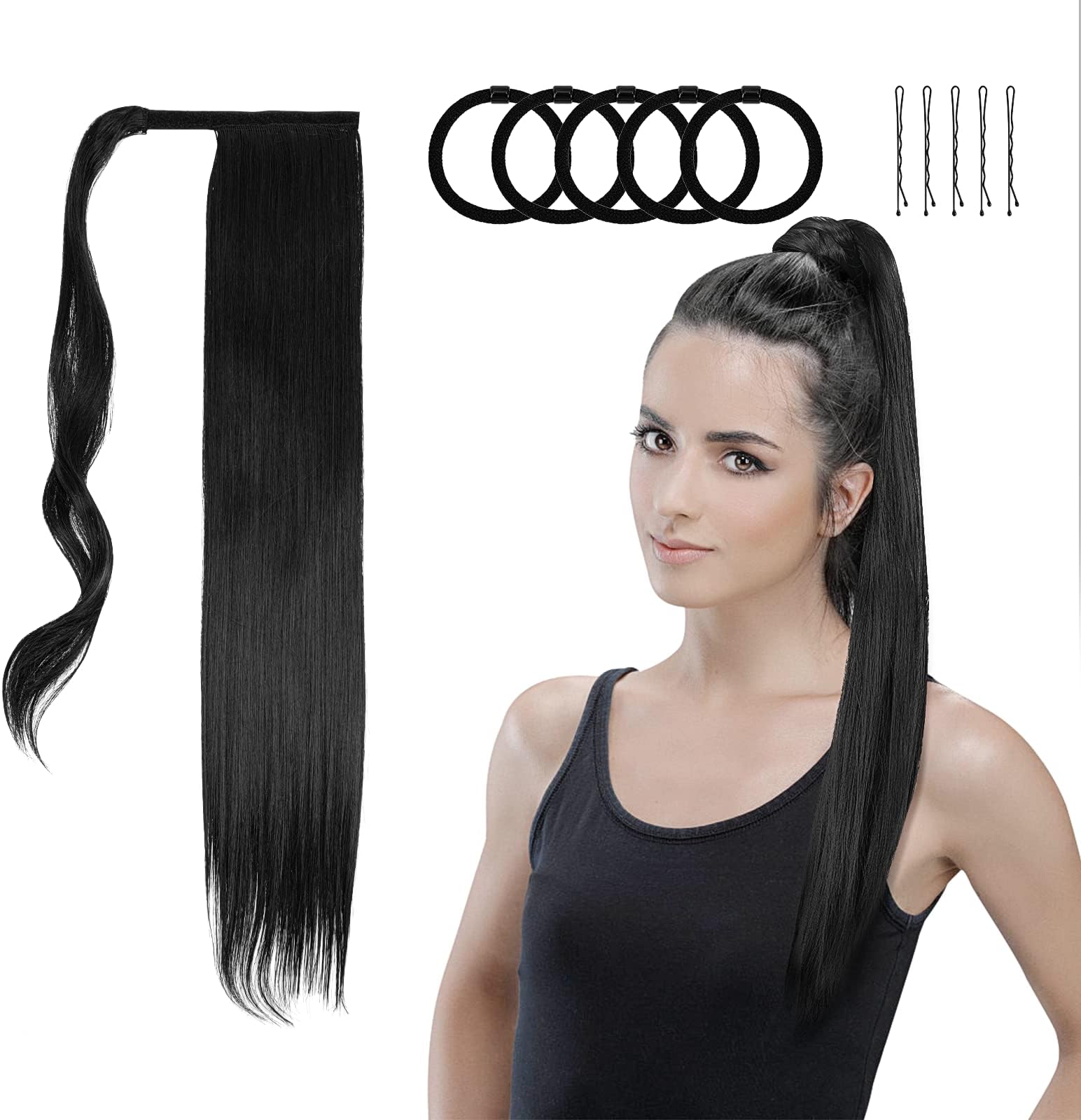 Amazon.com : Wrap Around Straight Ponytail Extension 25.6 Inch, Long ...