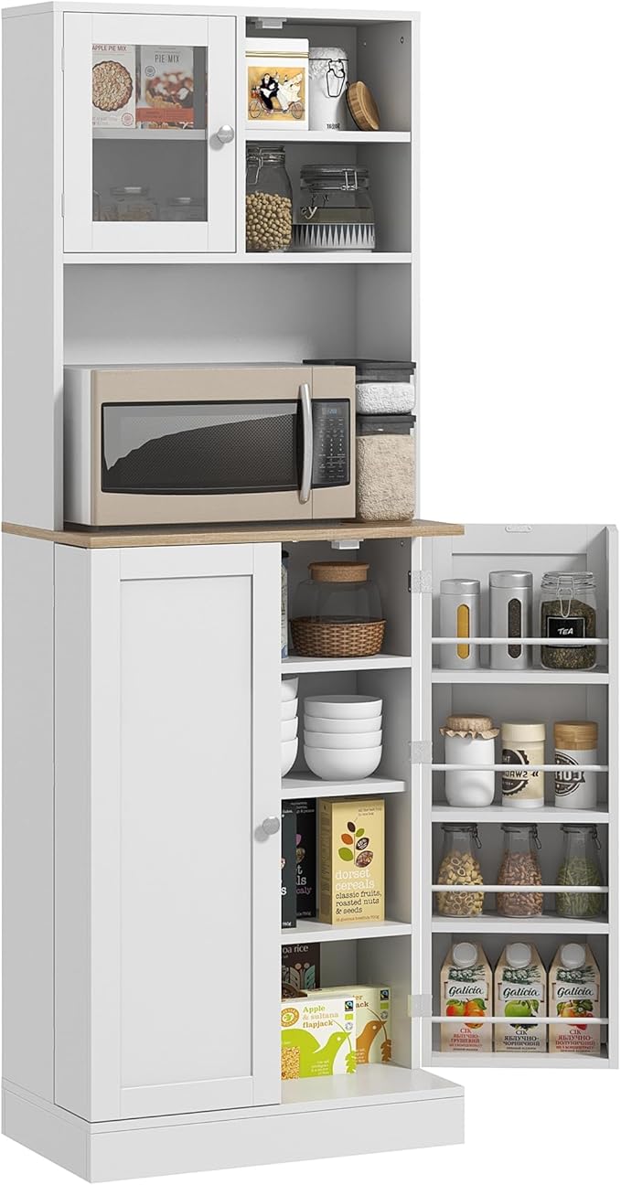 Amazon.com - HOMCOM 67" Kitchen Pantry Cabinet with Microwave Shelf ...