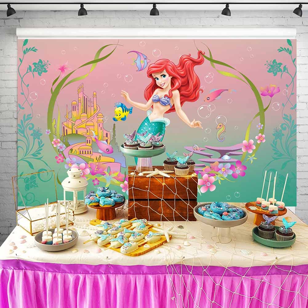 Ariel Little Mermaid Party Backdrop Supplies Cartoon F...B096M3VLQW ...
