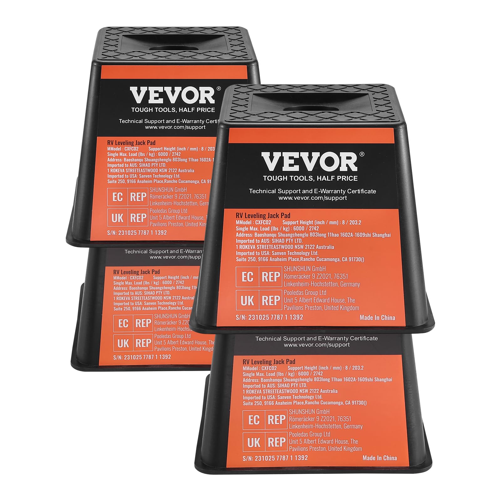 Jack Stands VEVOR Trailer Jack Blocks 4-Pack - 6000 Lbs Capacity RV ...
