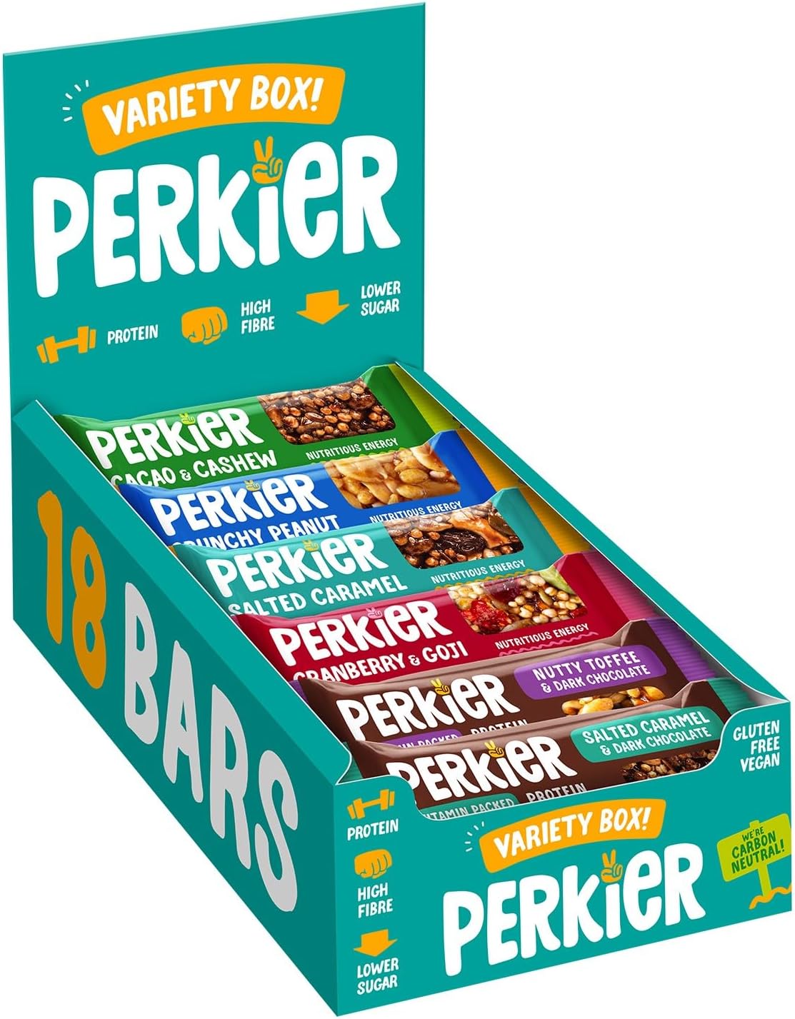 Perkier Variety Pack Healthy Snack Bars – 18 Bars (6 Flavours) – Vegan ...