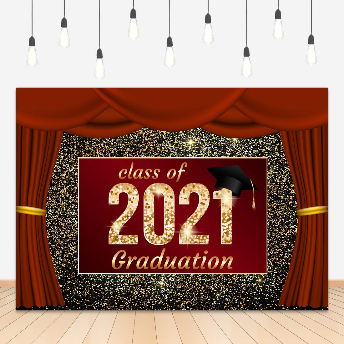 Buy Lofaris 7x5ft Graduation Backdrop Class of 2021 Red Curtain Golden ...