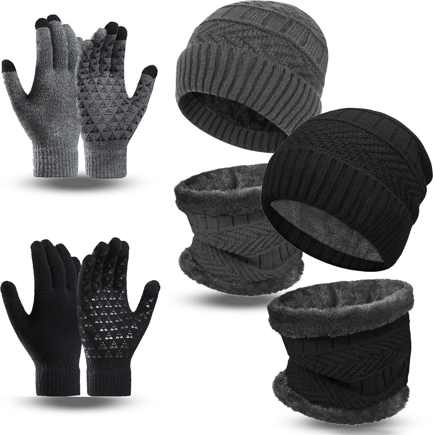 6 Pieces Winter Beanie Hat Scarf Gloves Set,Knitted Winter Hat ...