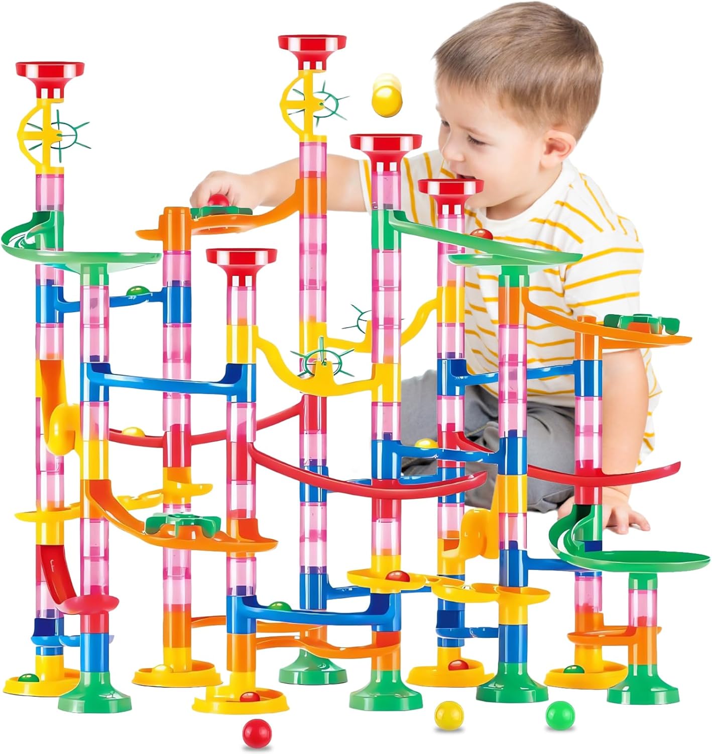 Amazon.com: LESSETI Marble Run for Kids - 133 PCS Construction Building Blocks Toys with Plastic ...