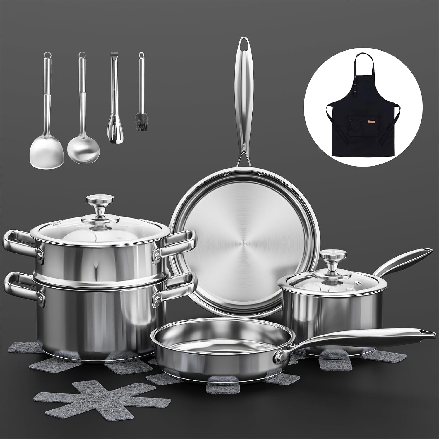 Amazon.com: Meythway Pots and Pans Set Non Toxic, 16-Piece Stainless ...