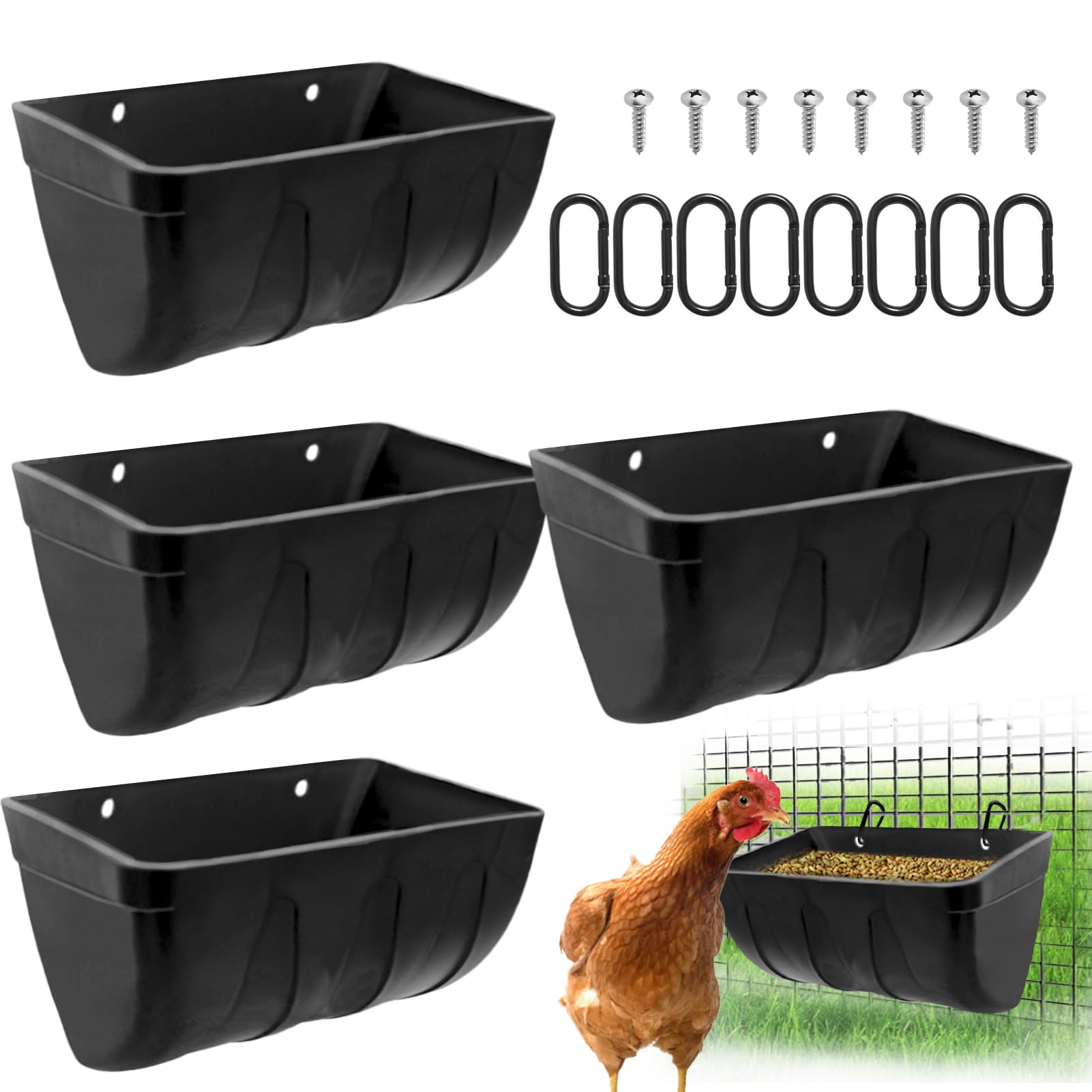 Snapklik.com : Hanging Chicken Feeder Trough, 4 Pack Fence Feed Feeder ...