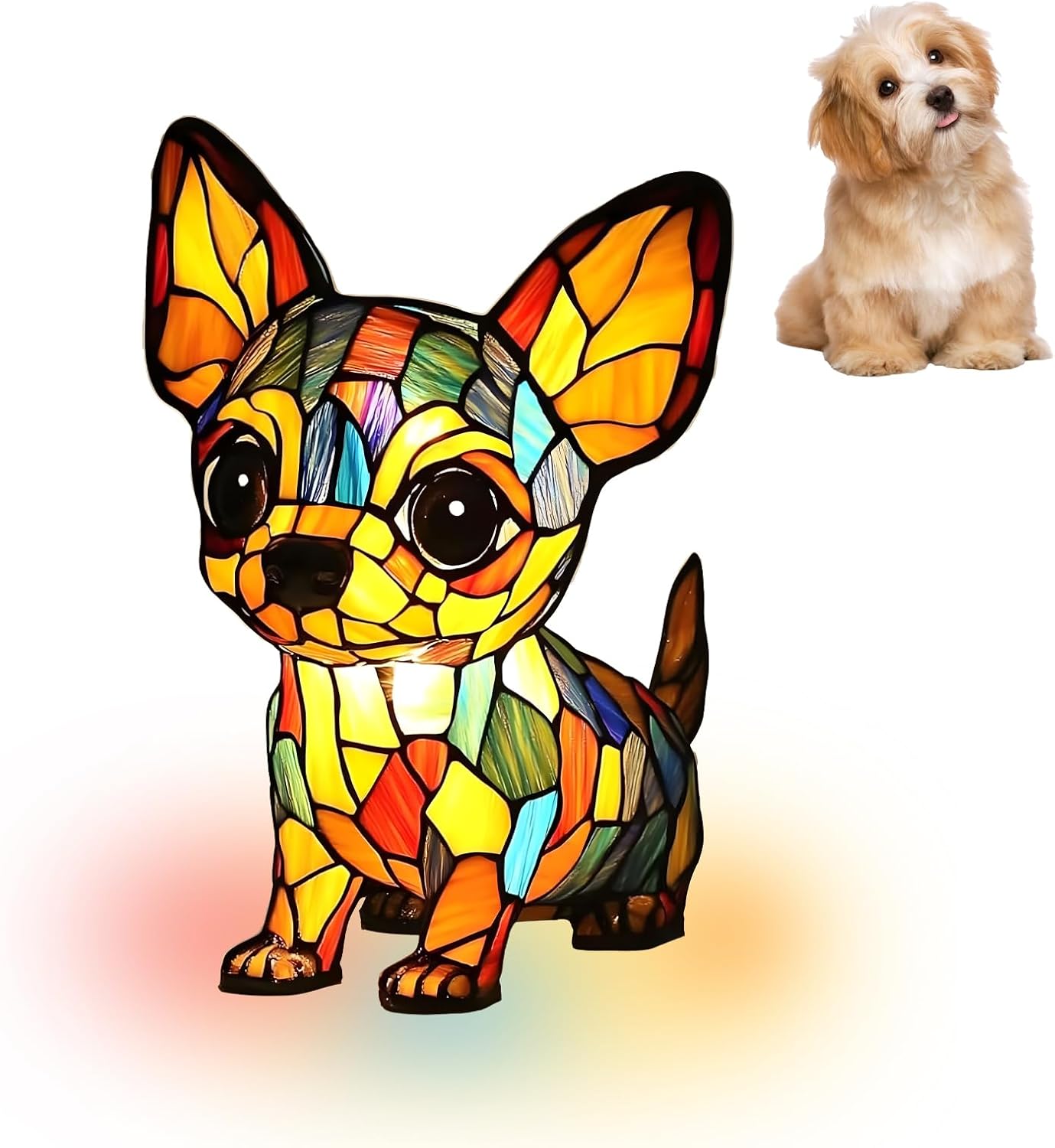 Atlodas Chihuahua Lamp, Retro Dogs Stained Resin Tabletop Night Light ...