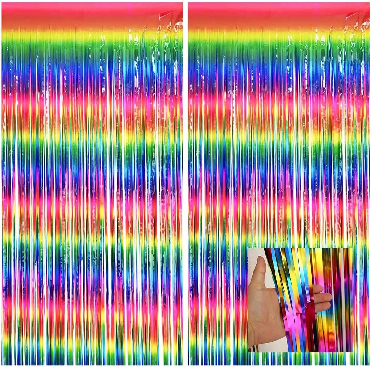 Amazon.com : 2 Pack Colourful Foil Tinsel Curtain(3.2ftx 8.2ft ...