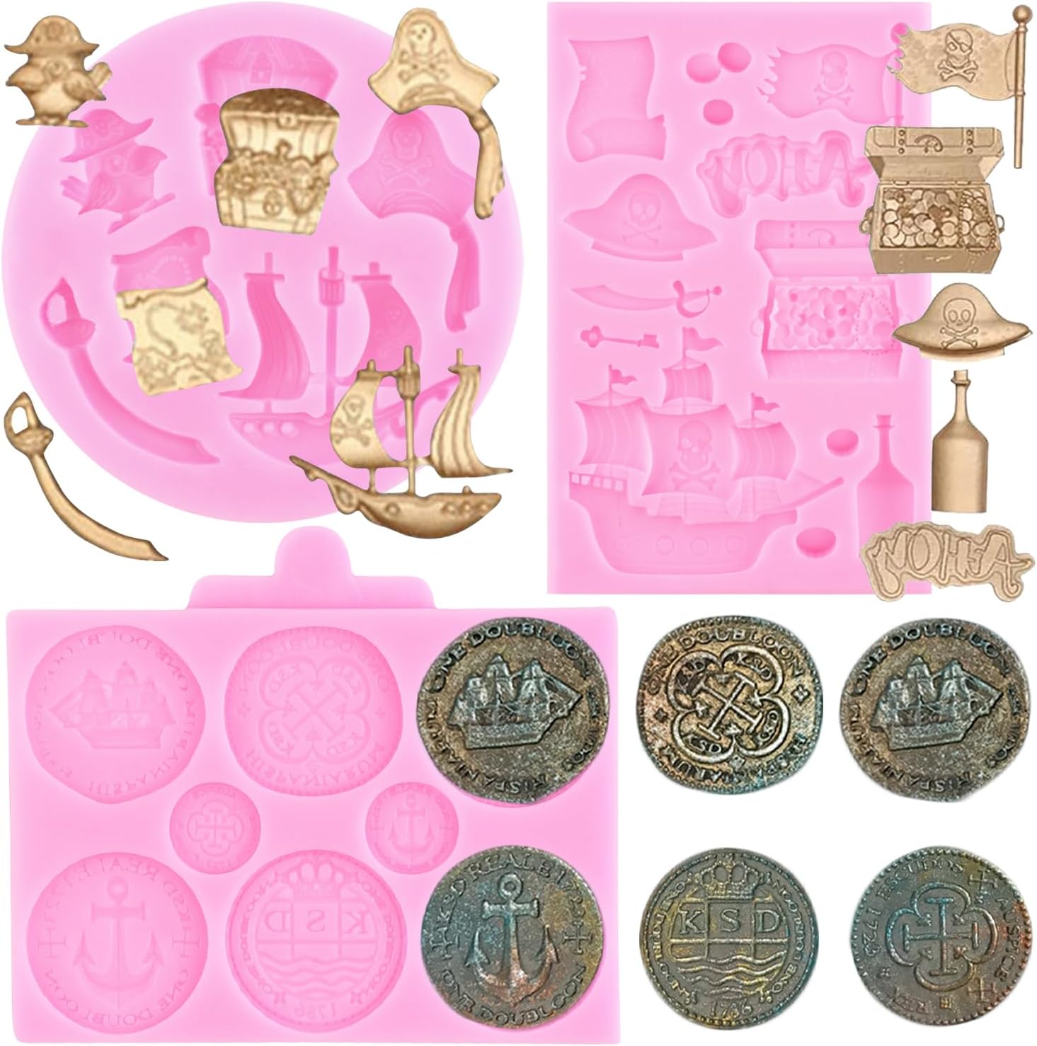 RFGHAC Pirate Silicone Moulds Treasure Chest Pirate Ship Chocolate ...
