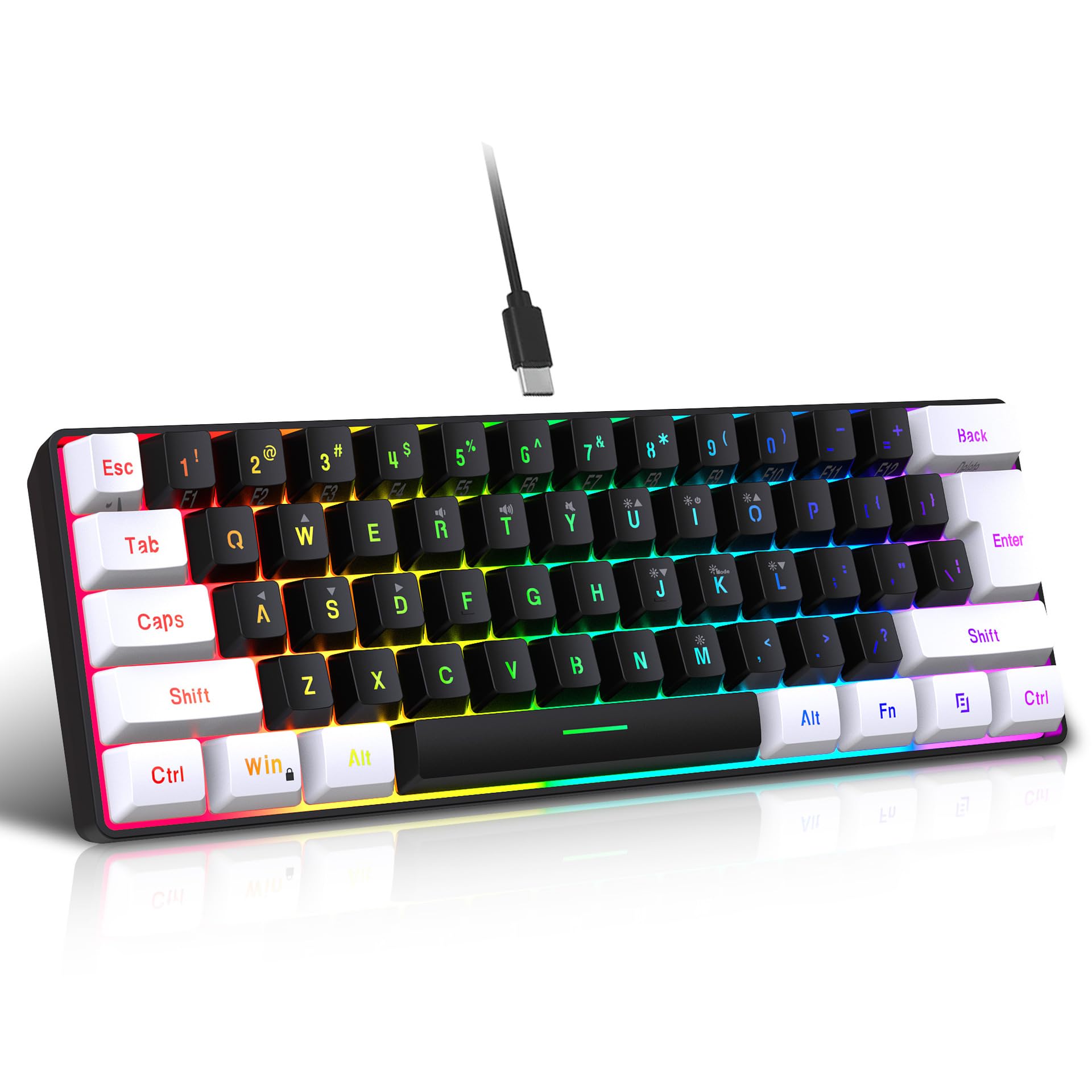 Keyboard Mini 60% Small Gaming Keyboard, RGB Backlit 61 Keys, Ergonomic ...