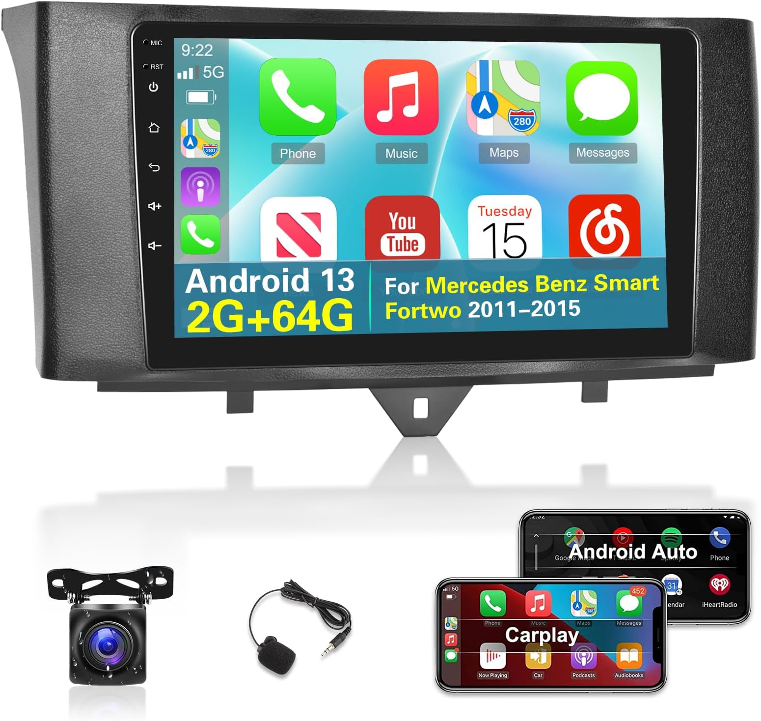 Amazon.com: [2G+64G] Car Radio for Mercedes Benz Smart Fortwo 2005 2006 ...