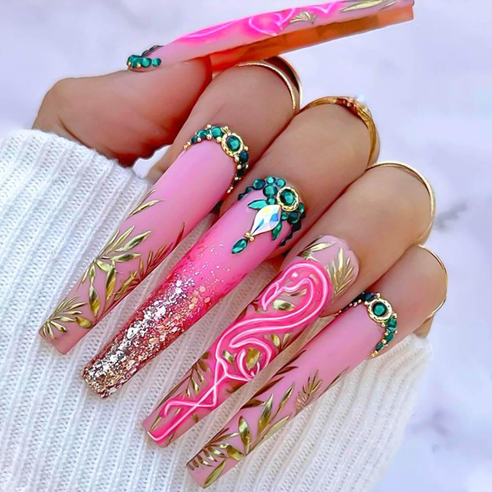 Amazon.com: RUOKEXIN Long Press on Nails Coffin Fake Nails Pink False ...