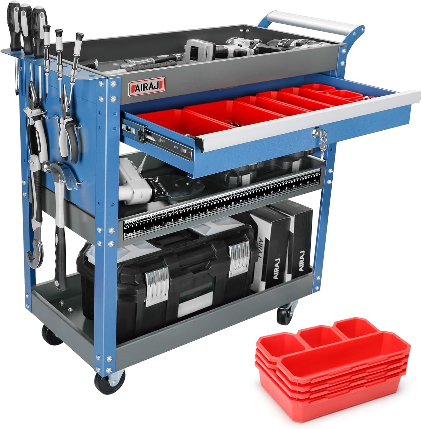 Amazon.com: AIRAJ 3 Tier Rolling Tool Cart,Mechanic Tool Cart on Wheels,Industrial Utility Cart ...