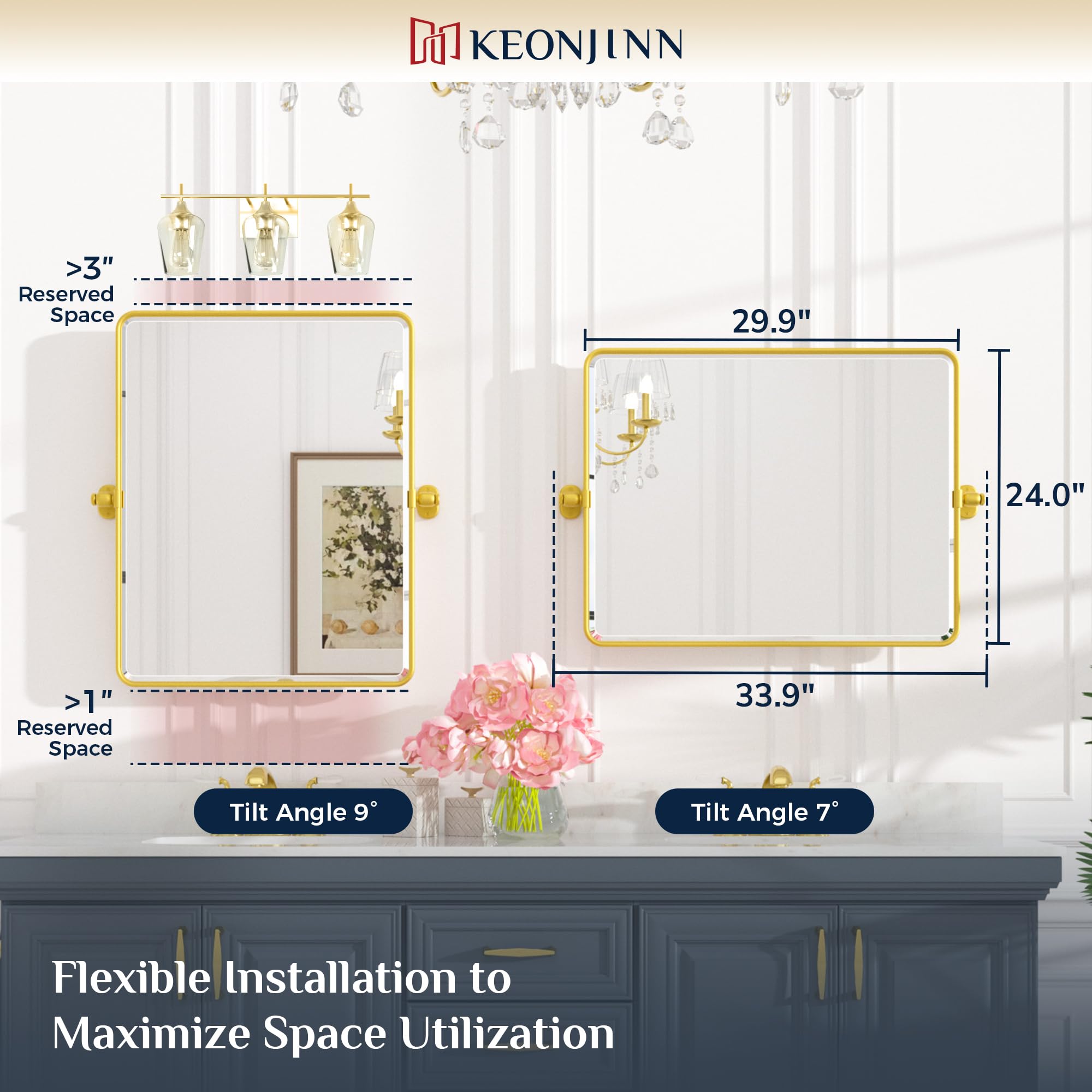 Snapklik.com : Pivot Mirror Bathroom, 24x30 Inch Gold Tilt Mirror ...