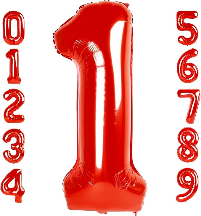Amazon.com: Red Number Balloon 40 Inch, 1 Balloon 1st Birthday ...