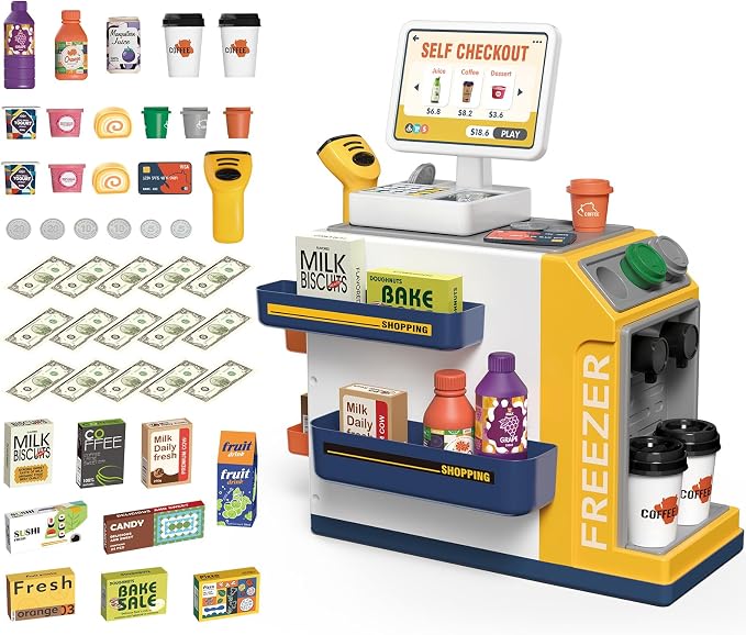 Amazon.com: deAO Cash Register Toy Coffee Machine Toy - 2 in 1 Pretend ...