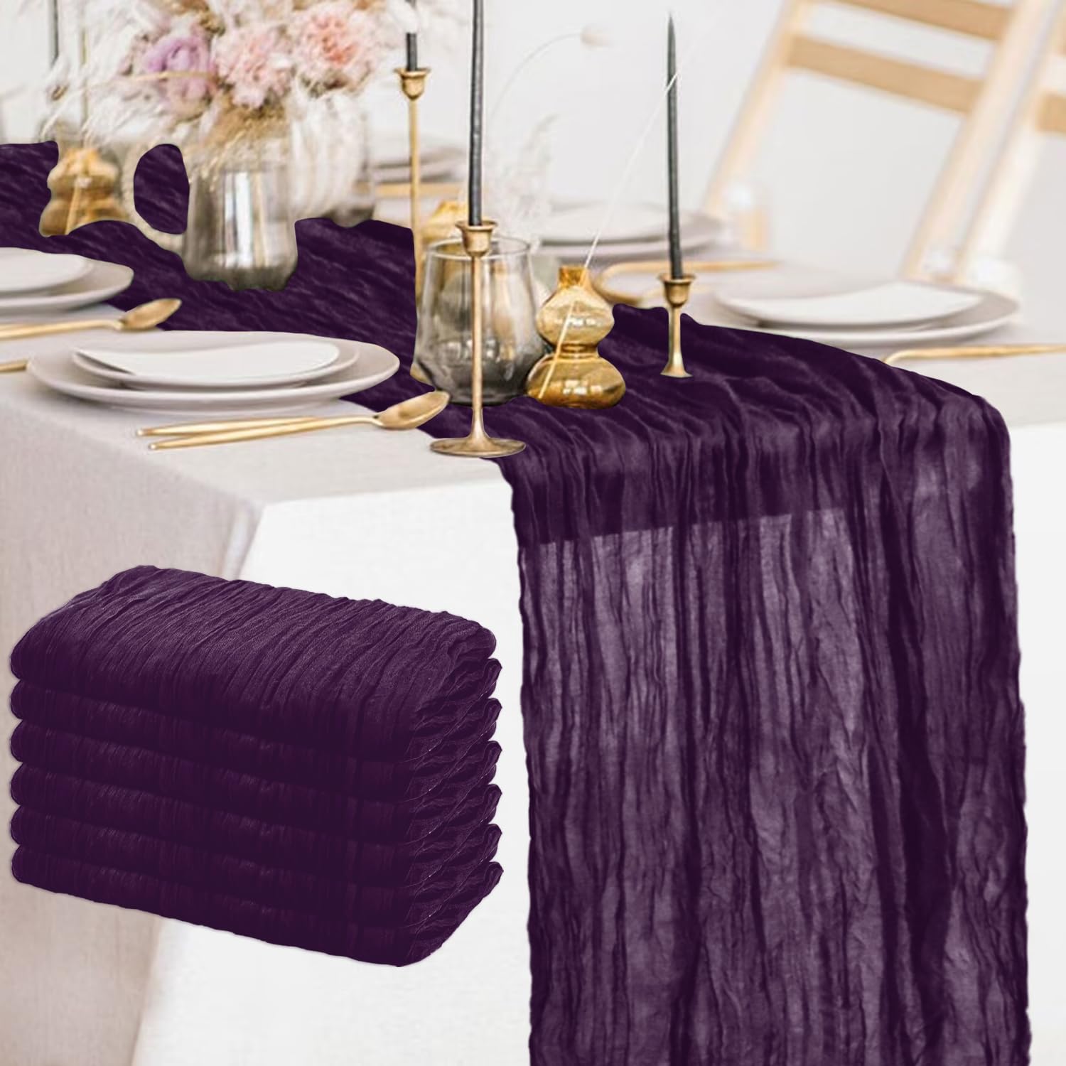 Amazon.com: FANPROMS Purple Cheesecloth Table Runner 6 Pack 10FT Rustic ...
