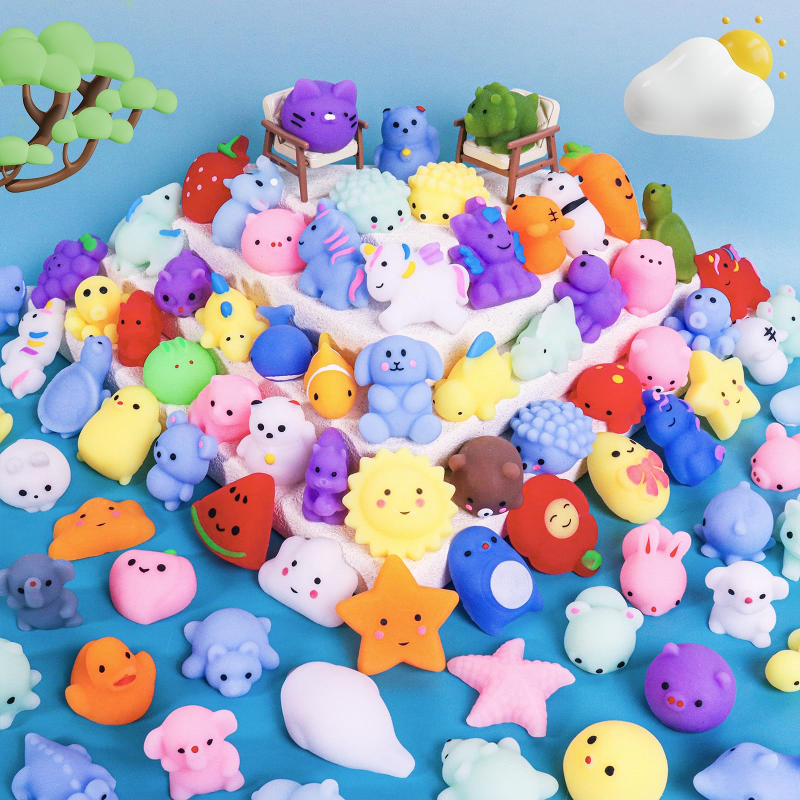 Amazon.com: 130Pcs Mochi Squishy Toys Kit for Kids Party Favors, Kawaii ...