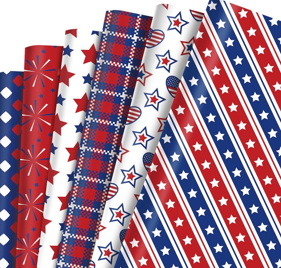 Amazon.com: 12 Sheets Patriotic Wrapping Paper, 20x27in 4th of July ...