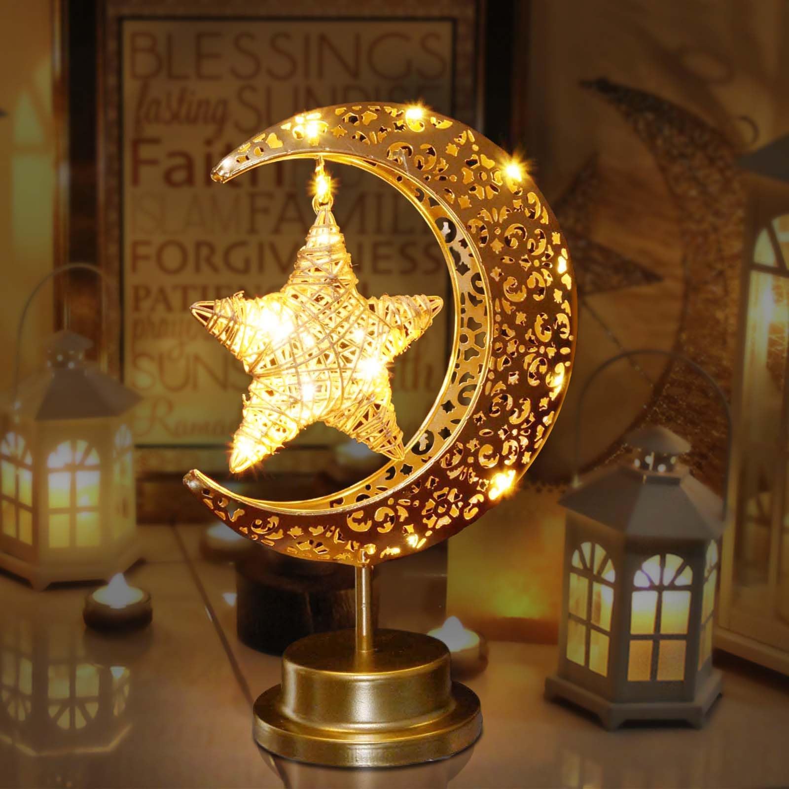 Amazon.com: Homeleo Rustic Moon Lamp for Ramadan Decorations,Battery ...